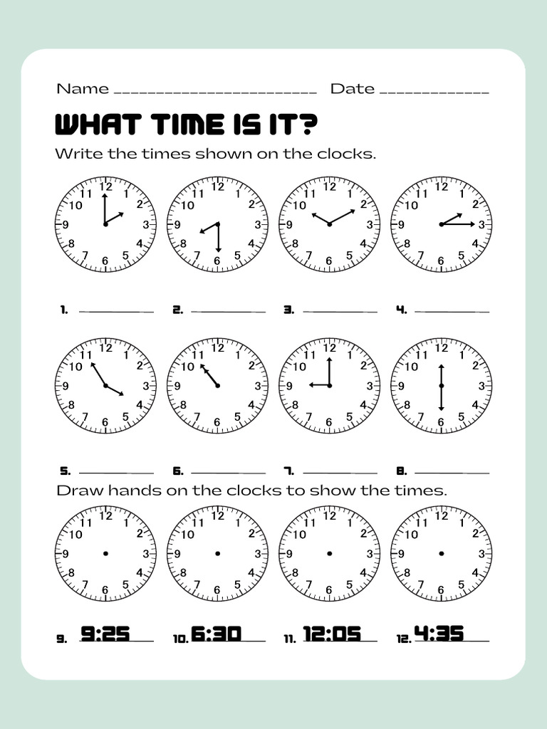 Black and White Telling Time Clocks Math Worksheet in Simple Style | PDF