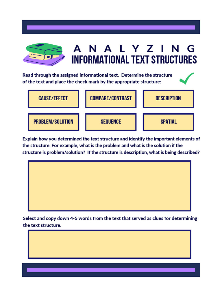 Analyzing Informational Text Structures Digital Worksheet in Purple and ...
