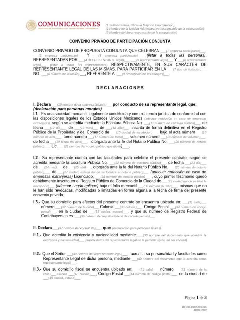 Convenio de Propuesta Conjunta de Licitación | PDF