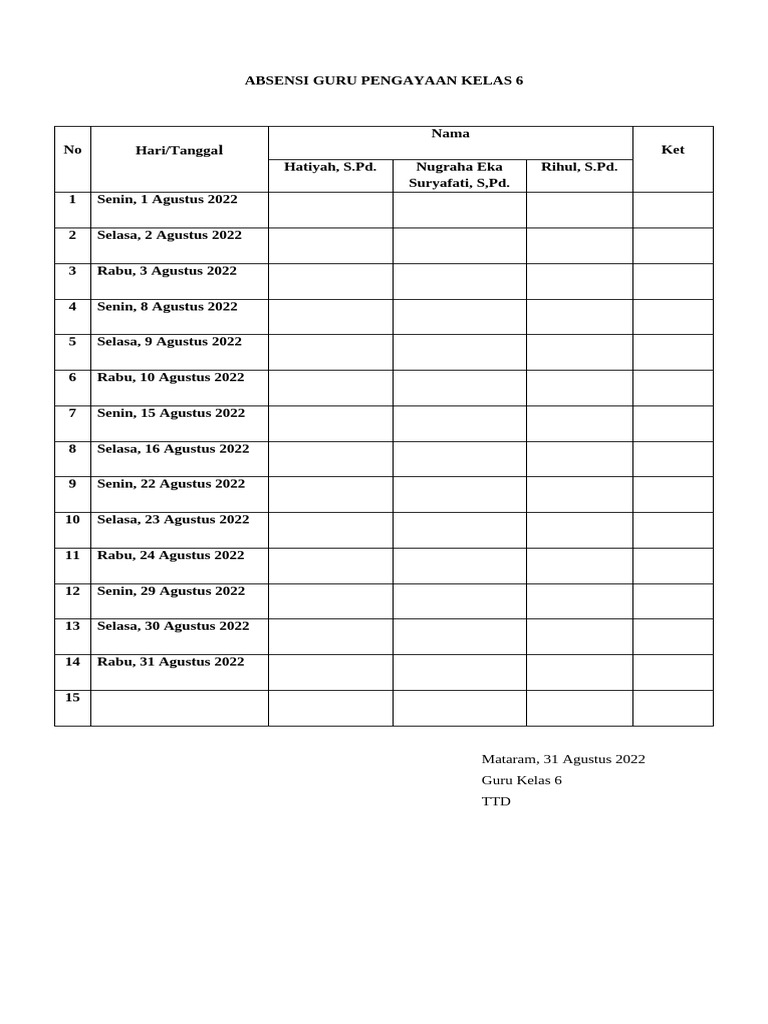 Absensi Guru | PDF