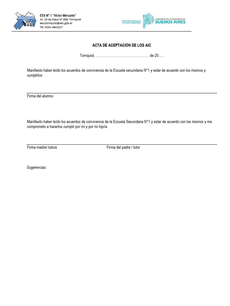 Acta Aceptación de Los AIC | PDF
