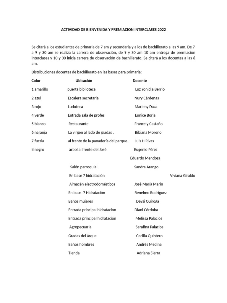 Actividad de Bienvenida y Premiacion Interclases 2022 | PDF