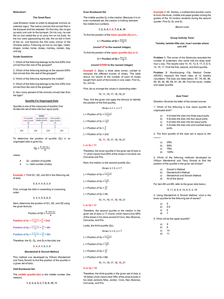 Quartile For Ungrouped Data (Handouts) | PDF | Chinese Zodiac