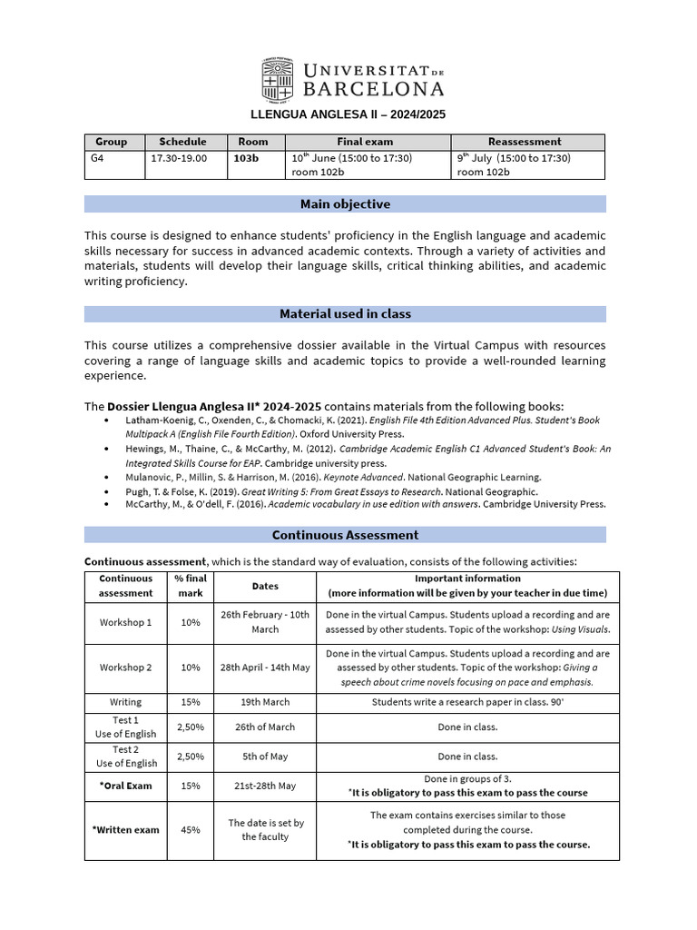 English Language II Course Overview 2024 | PDF | Vocabulary | Languages