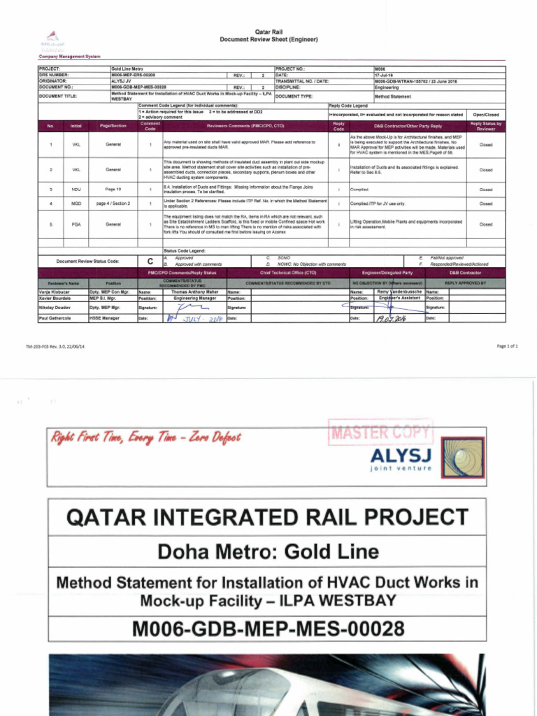 HVAC Duct Installation Method Statement | PDF | Duct (Flow) | Surveying