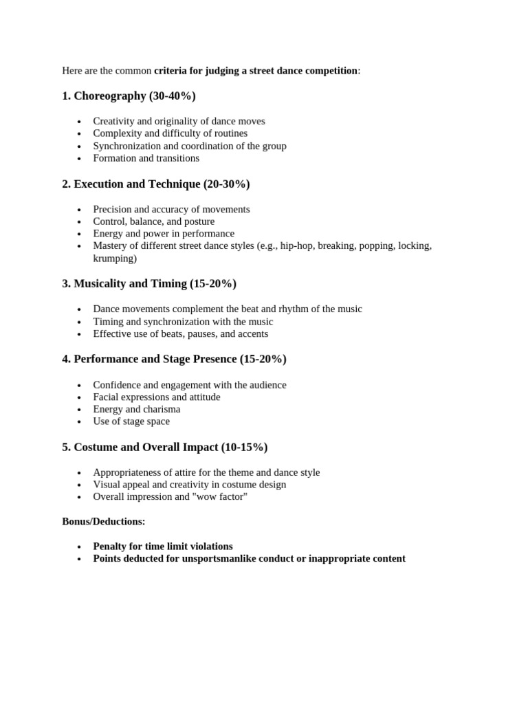 Criteria For Judging A Street Dance Competition | PDF