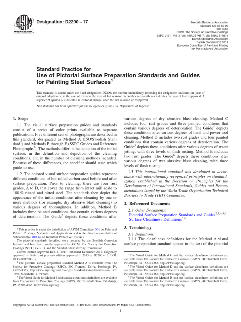 Astm D2200-17 6.02 Ssa Sis 05 59 00 Iso 8501 SSPC Vis DS 2019 | PDF ...