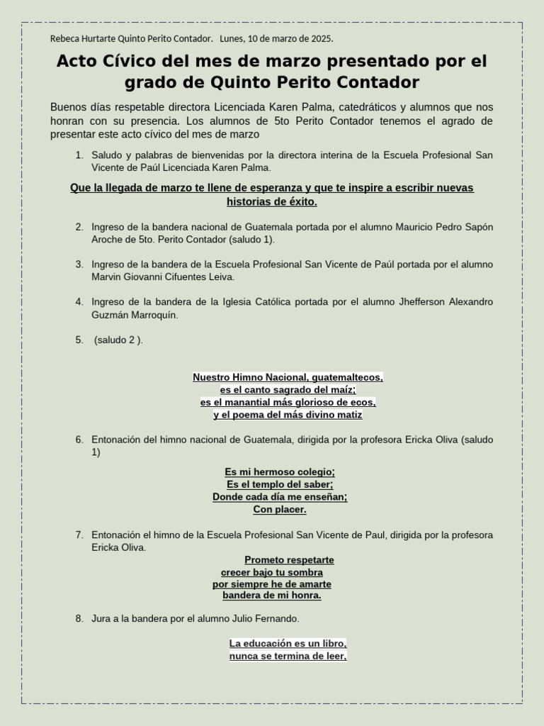 Programa de Acto Cívico 12de Febrero de 2024 | PDF