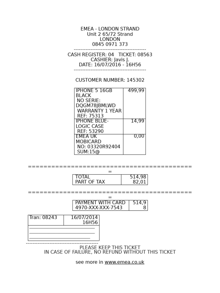 London Strand Purchase Receipt | PDF