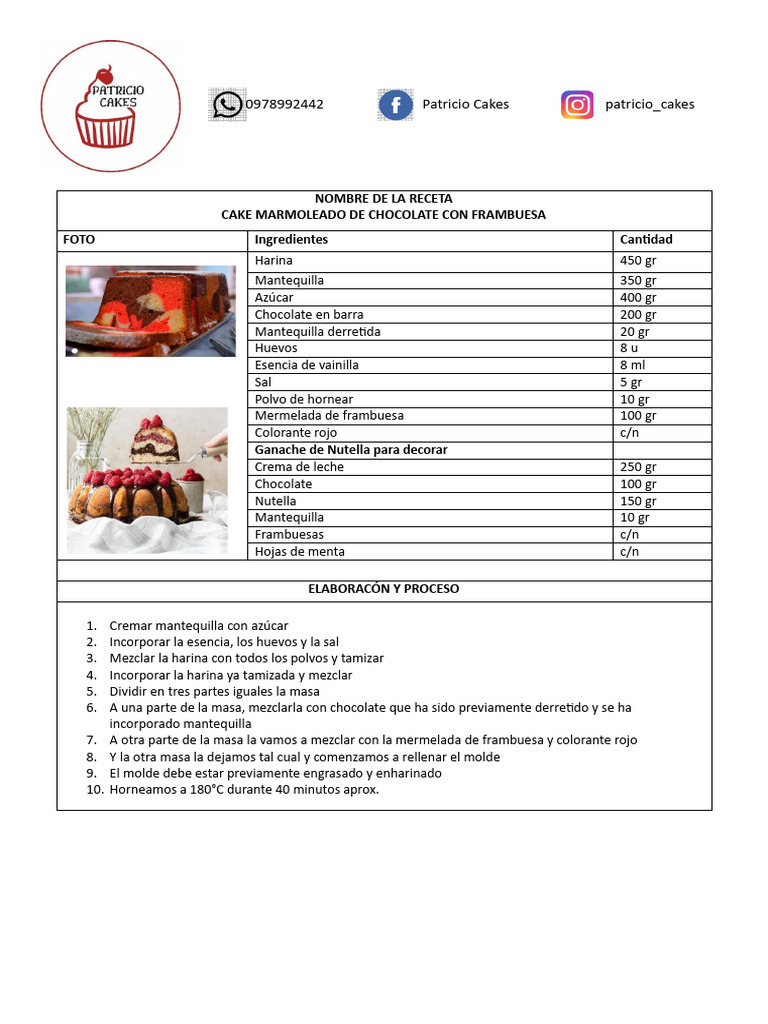 Cake Marmoleado de Chocolate y Frambuesa | PDF | Chocolate | Confitería