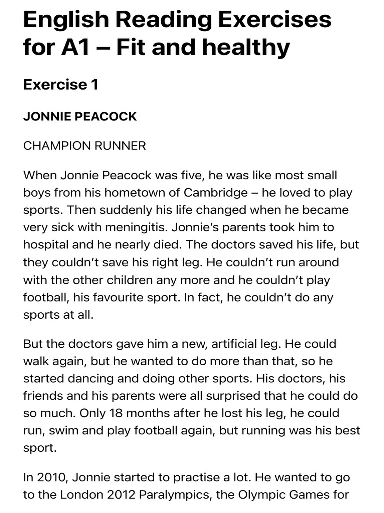 A1 English Reading: Fitness & Sports | PDF | Triathlon