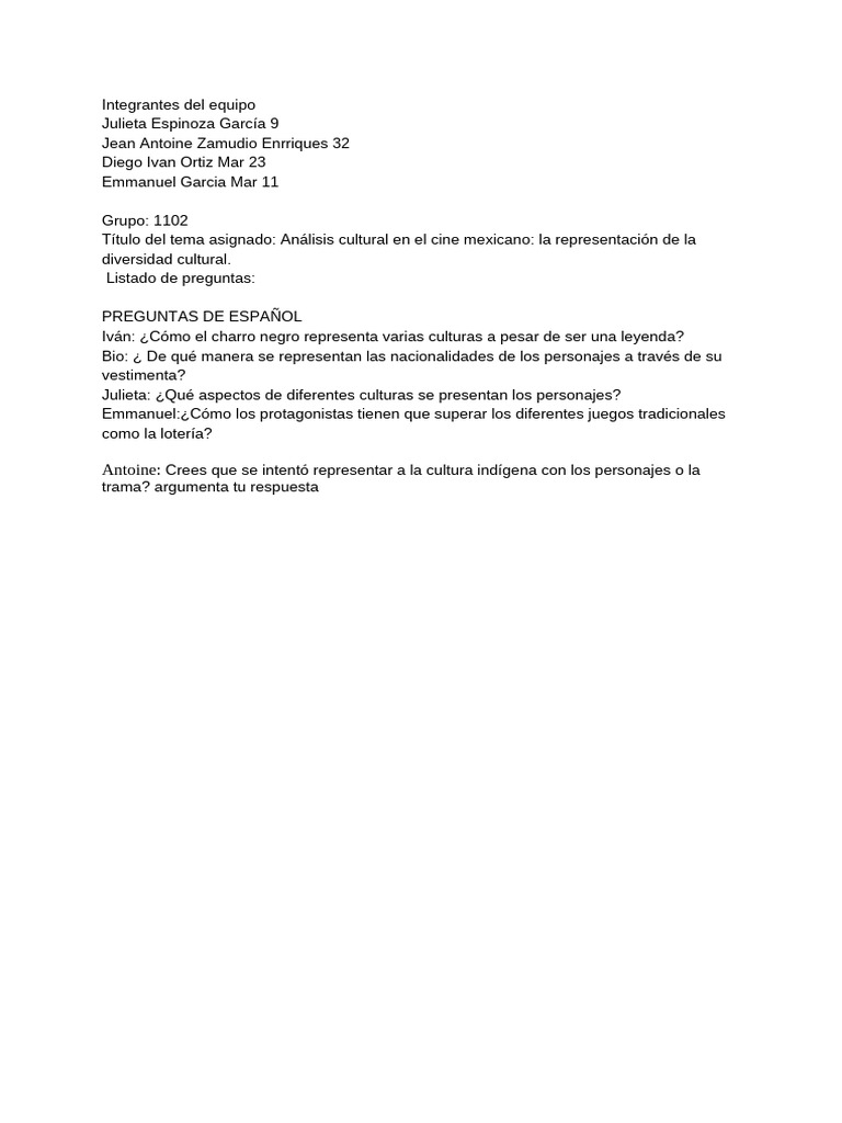 Preguntas de Español 1 | PDF