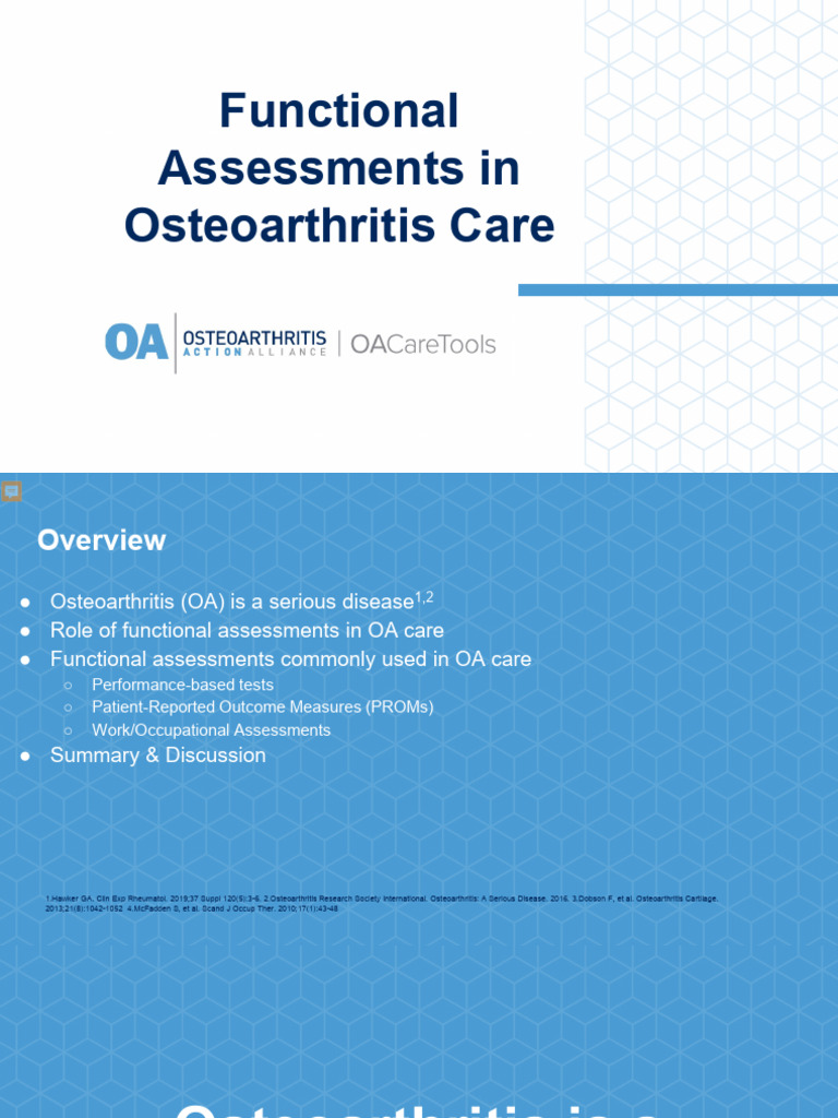 PPT Functional Assessments in Osteoarthritis Care v6 | PDF | Osteoarthritis | Arthritis