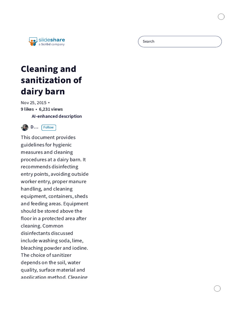 Dairy Barn Cleaning Guidelines | PDF | Disinfectant | Dairy