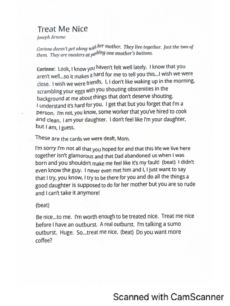 Treat Me Nice Monologue by Joseph Arnone | PDF
