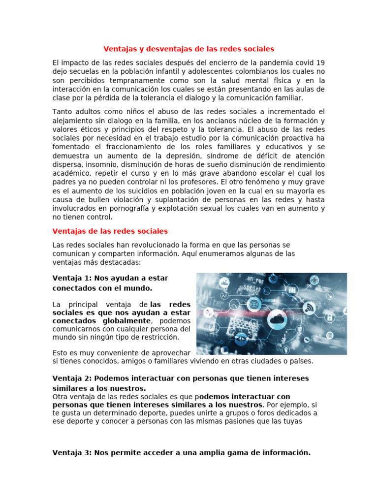 Ventajas y desventajas de las redes sociales | PDF | Servicio de redes ...
