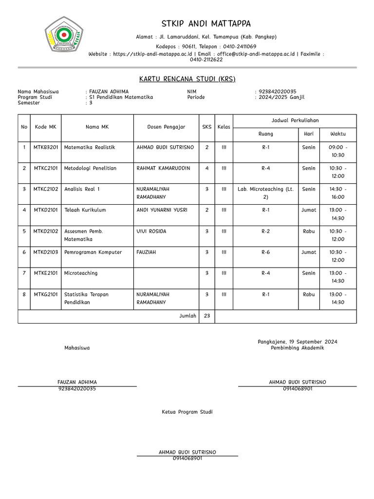 Cetak Laporan KRS Mahasiswa | PDF