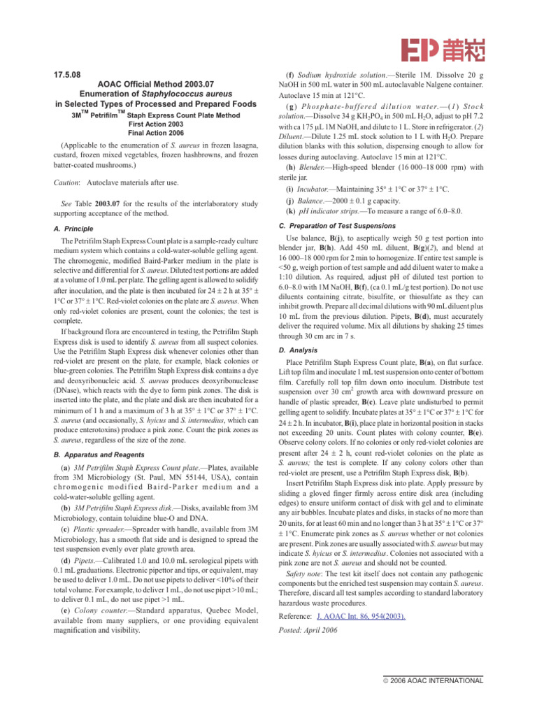Petrifilm STX - AOAC OMA 2003.07 | PDF | Sodium Hydroxide | Staphylococcus