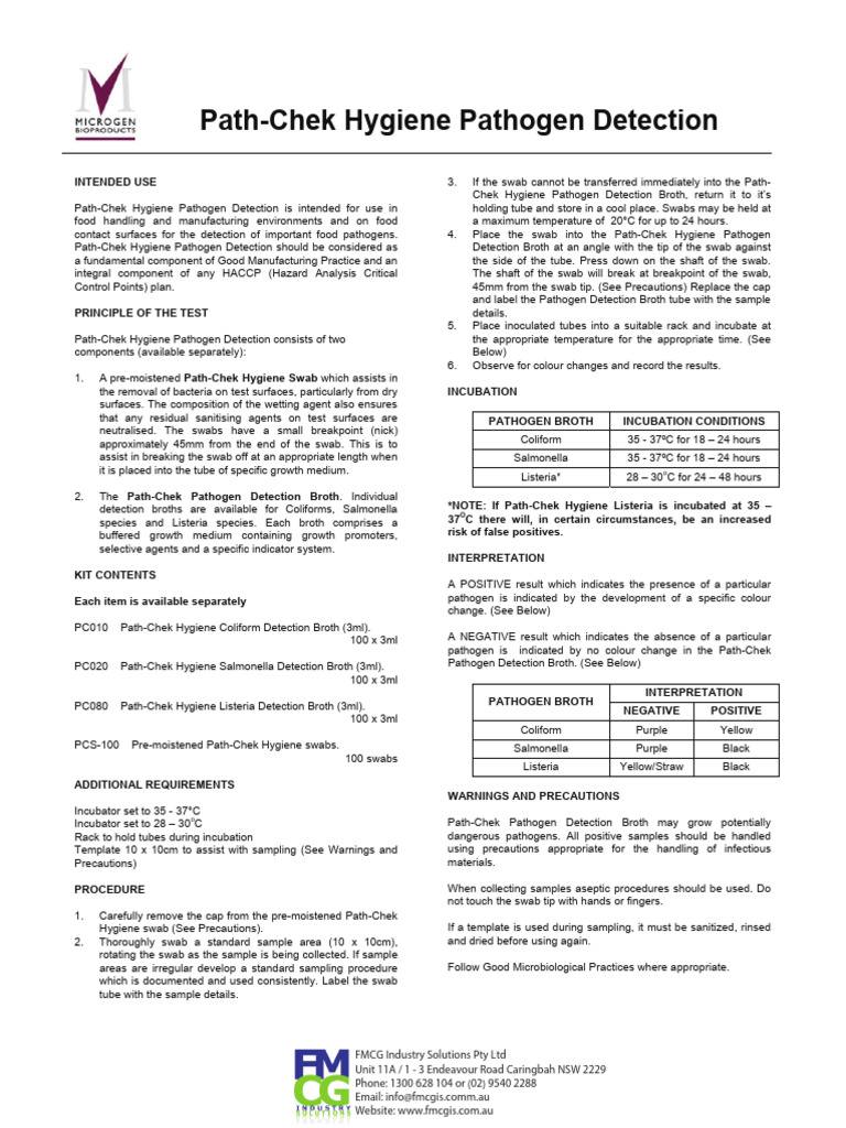Path-Chek Hygiene Pathogen Detection Kit | PDF | Hygiene | Microbiology