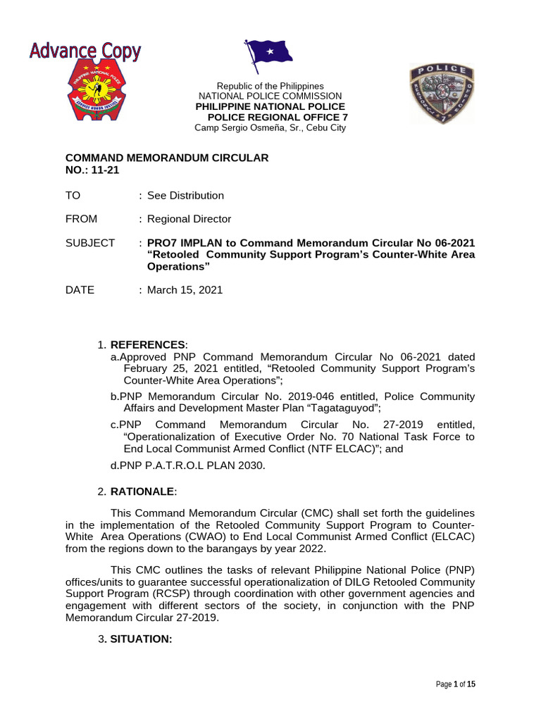 CMC No 11-21 PRO7 Implan To CMC 06-2021 PNP RCSP CWAO - FINAL | PDF ...