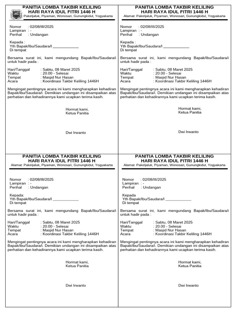 UNDANGAN KOORDINASI TAKBIR | PDF