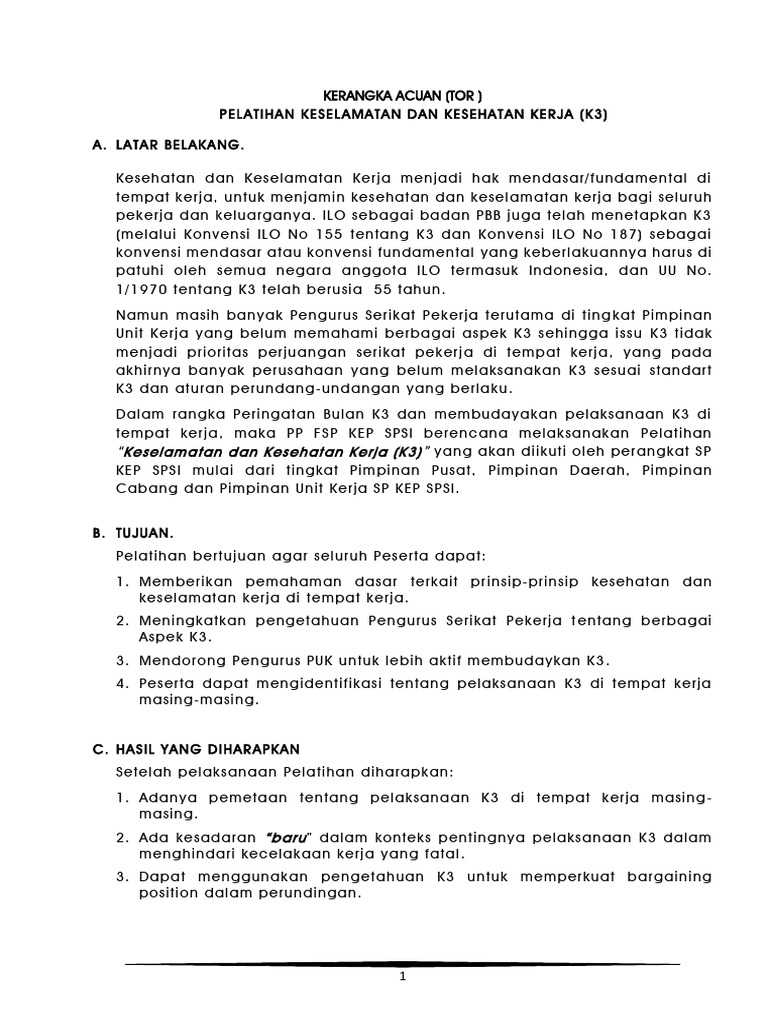 2025.1.25.TOR Pelatihan K3 | PDF