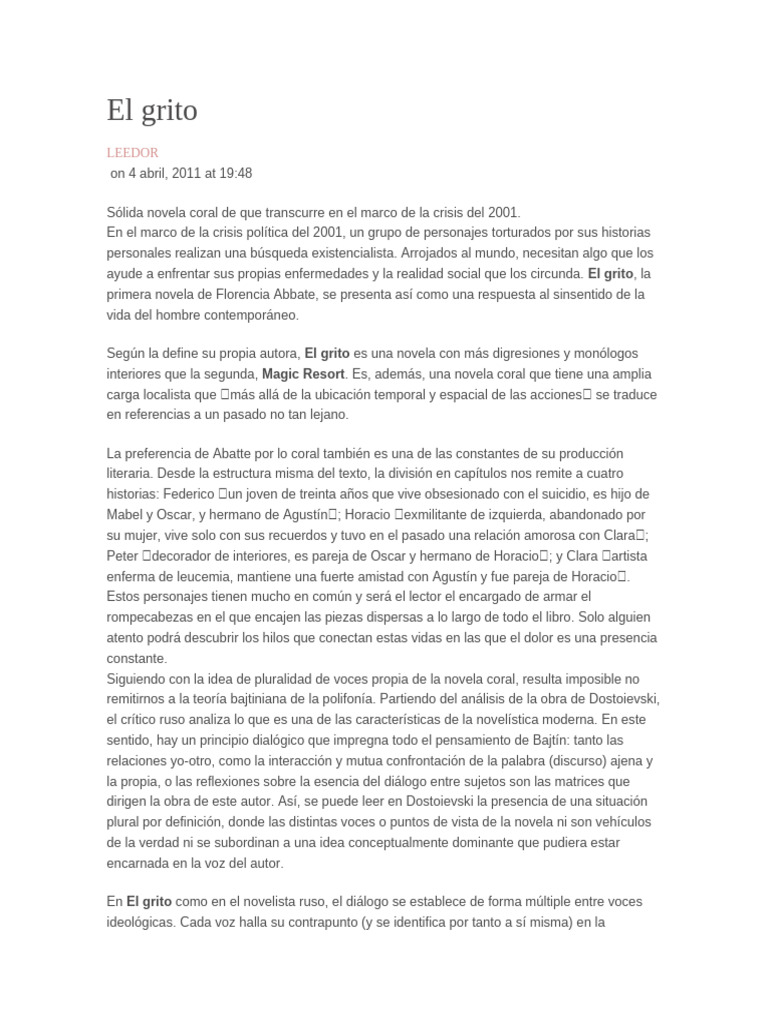 El Grito | PDF | Verdad | Novelas