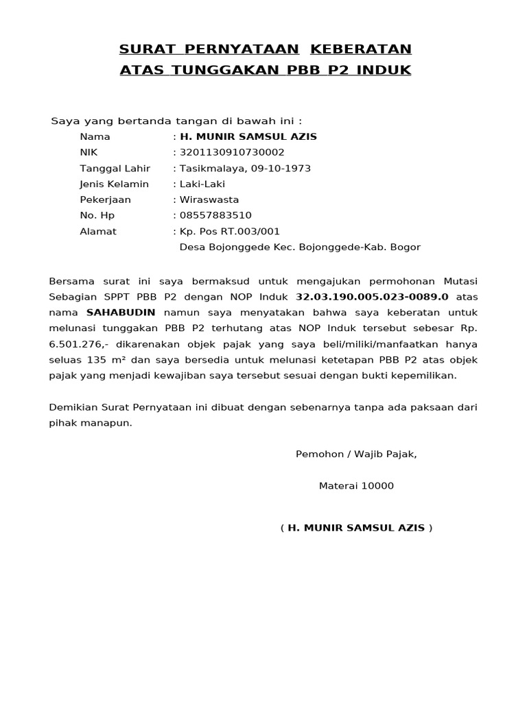 Surat Pernyataan Keberatan | PDF