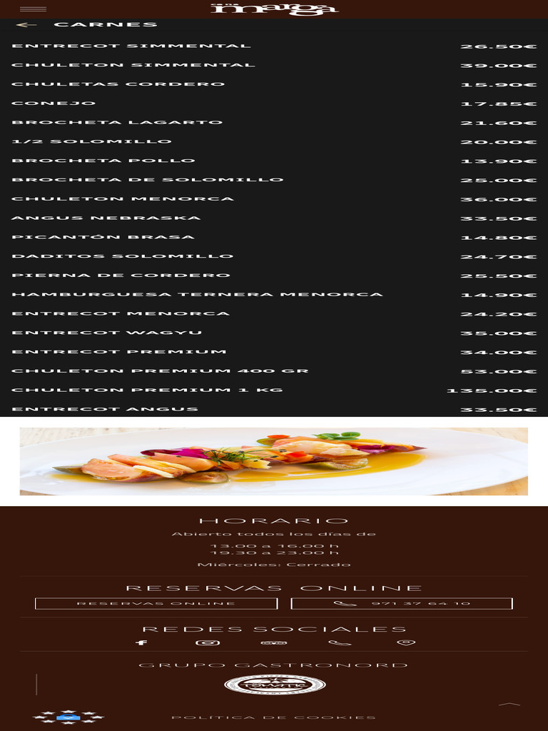 Menú de Carnes Premium y Reservas Online | PDF