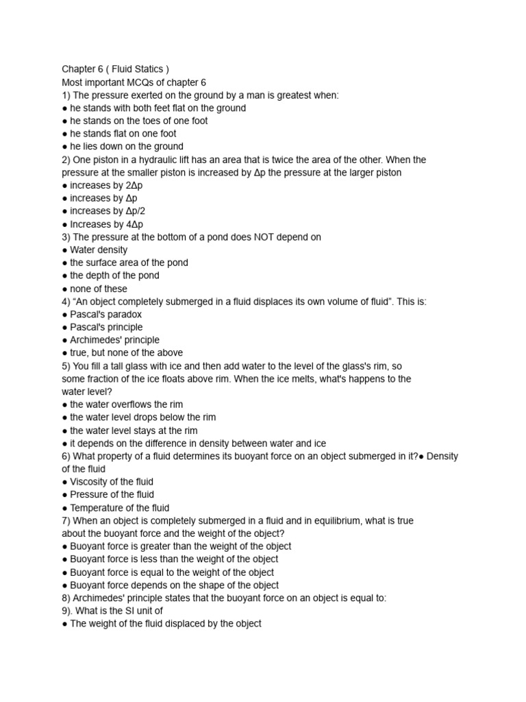 2 Chapter 6 (Fluid Statics) | PDF | Buoyancy | Pressure