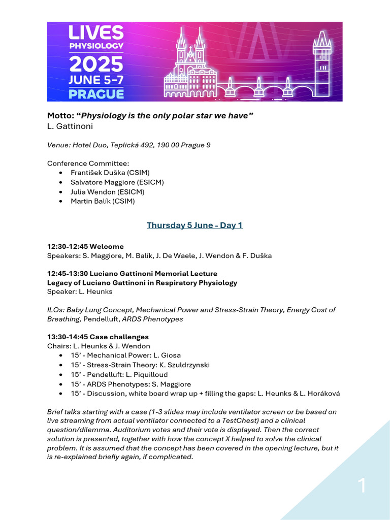 ESICM LIVES Physiology 2025 Programme Faculty | PDF | Shock (Circulatory) | Medical Specialties