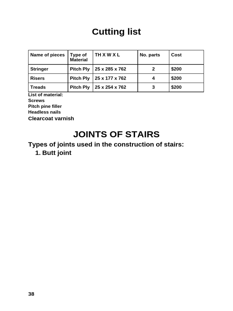 Stair Construction Cutting List | PDF