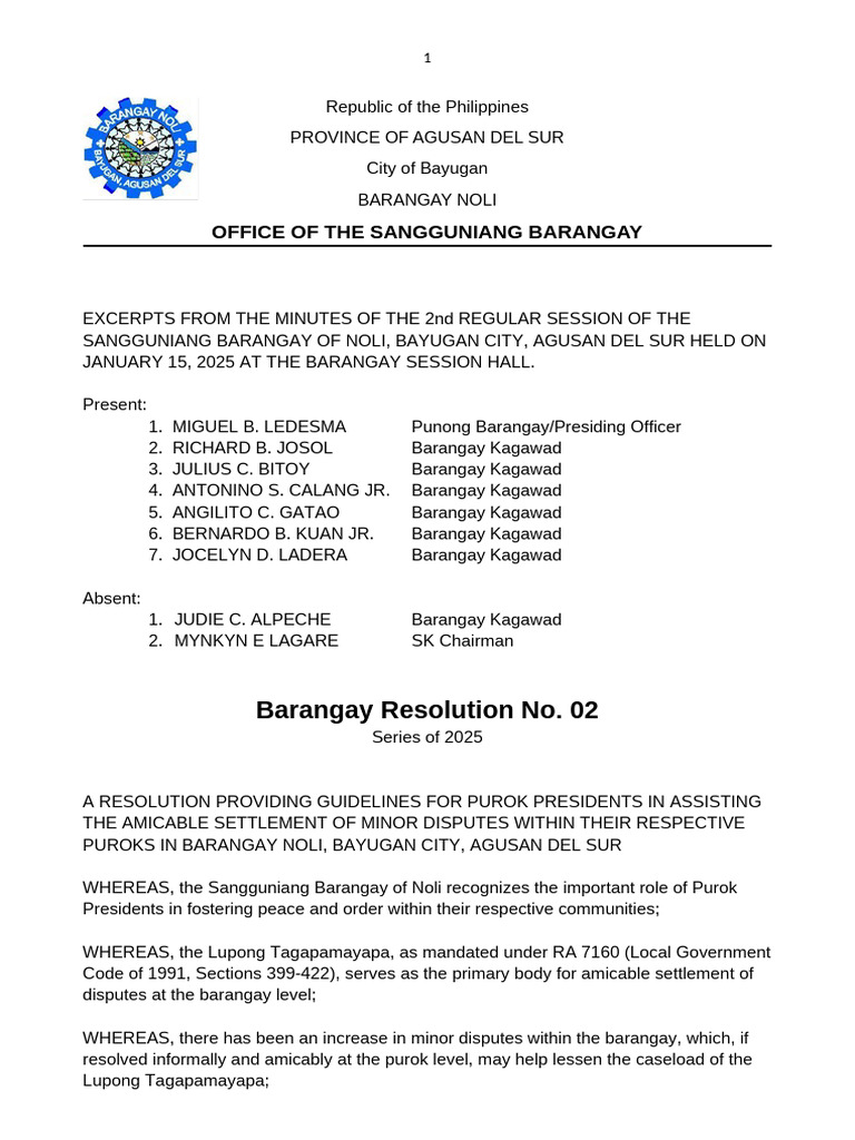 Guidelines for Purok Presidents in Dispute Resolution | PDF | Public ...
