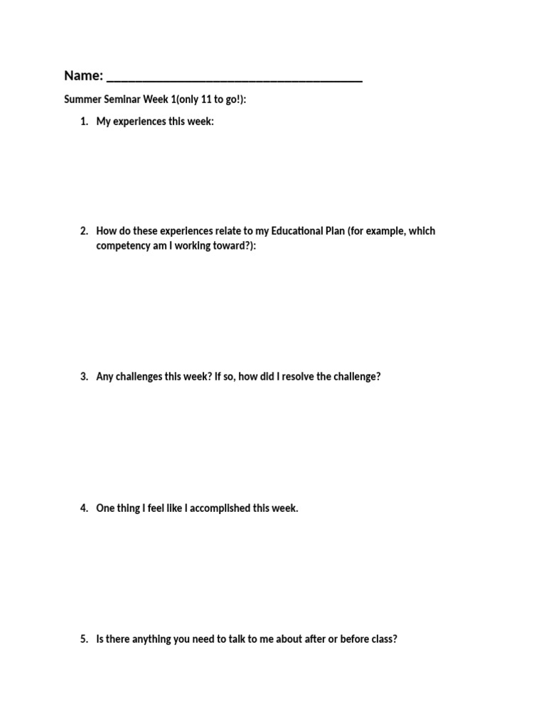 Weekly Reflection for Summer Seminar | PDF