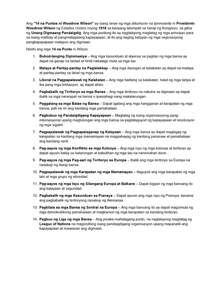 14 Points Woodrow | PDF