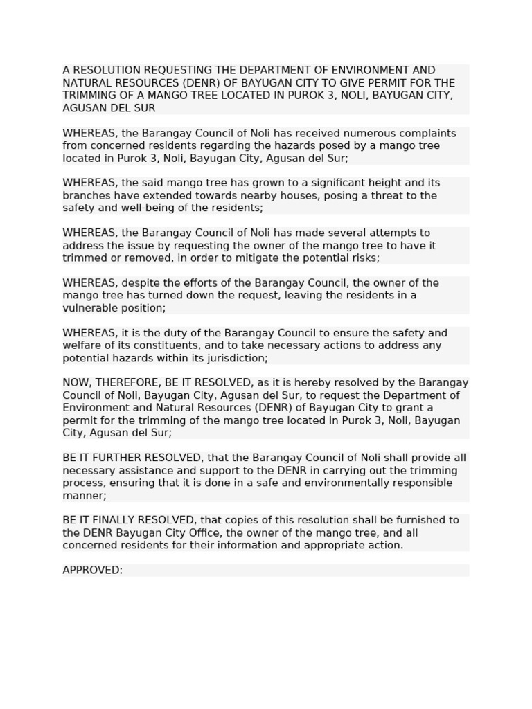 A RESOLUTION REQUESTING THE DEPARTMENT OF ENVIRONMENT AND NATURAL ...