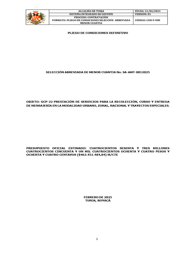 Pliego de Condiciones Definitivos | PDF | Salario mínimo