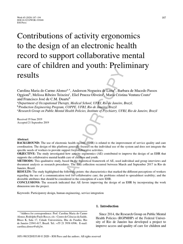 Artigo Ferramenta Virtual - Work [2020] | PDF | Electronic Health Record | Usability