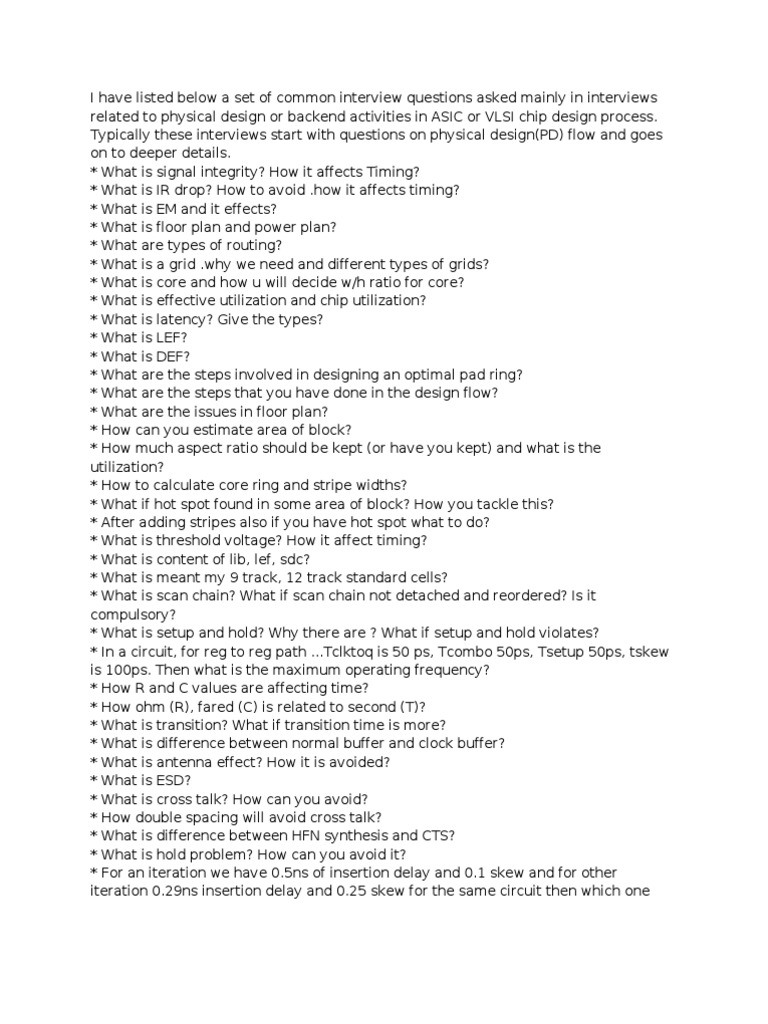 PD Interview Questions | PDF | Electronics | Computer Engineering