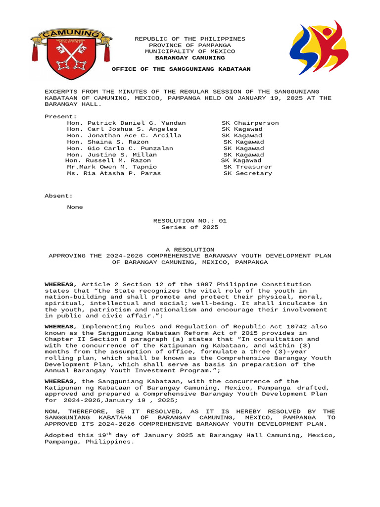 Resolution Cbydp Skcamuning 2024 2026 | PDF | Government