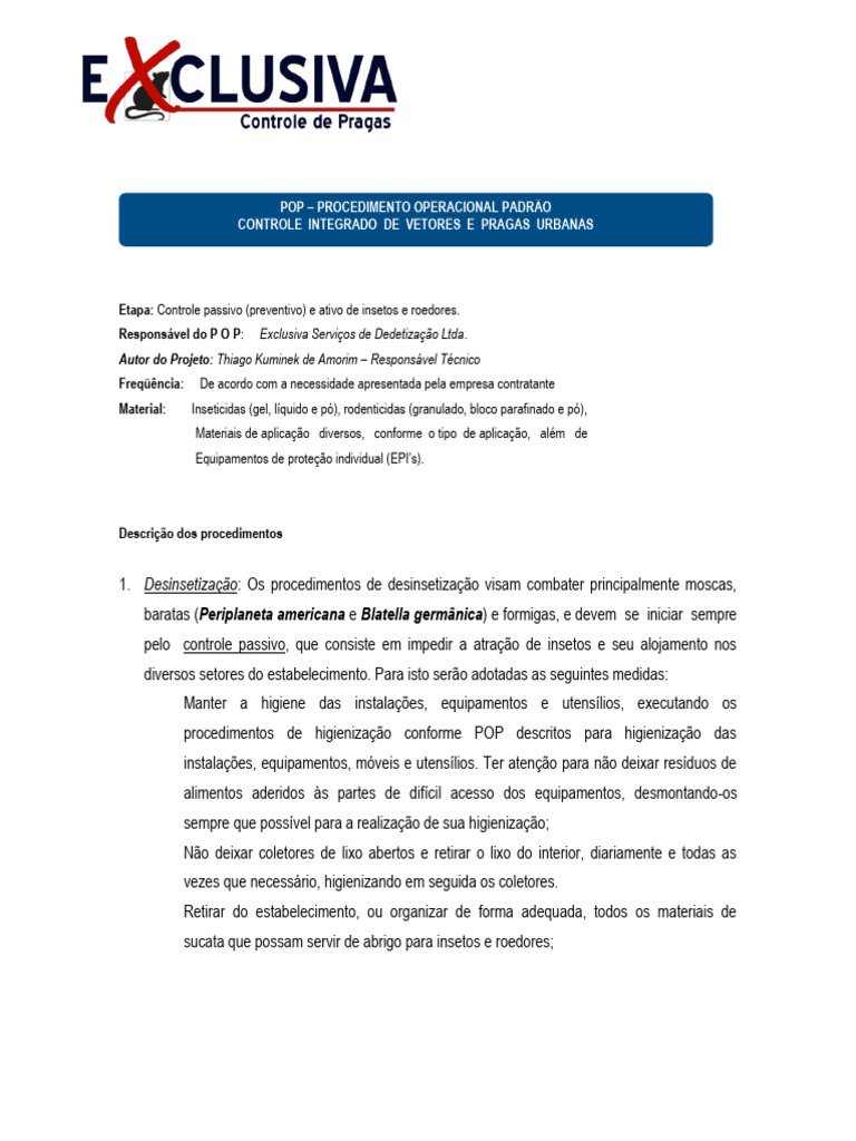 Modelo POP 2 - Controle de Pragas | PDF | Desperdício | Rato
