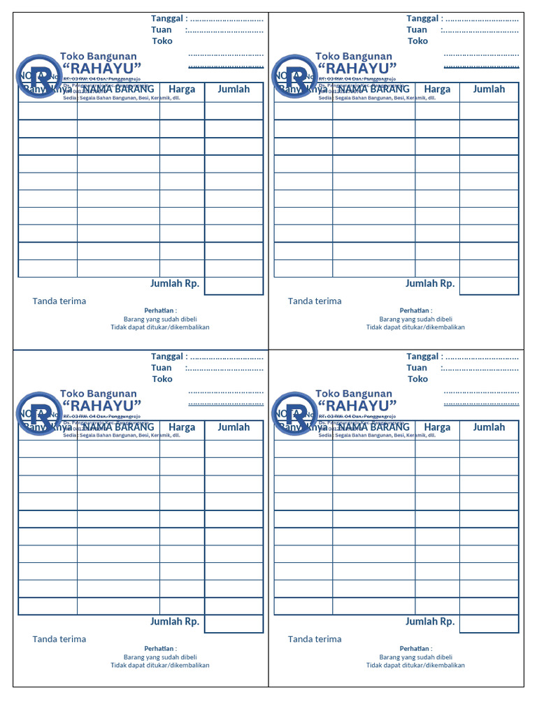 Template Nota Pembelian Barang | PDF