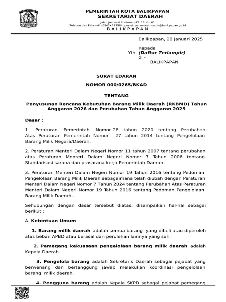 Surat Edaran Standar Dan RKBMD TA 2026 | PDF
