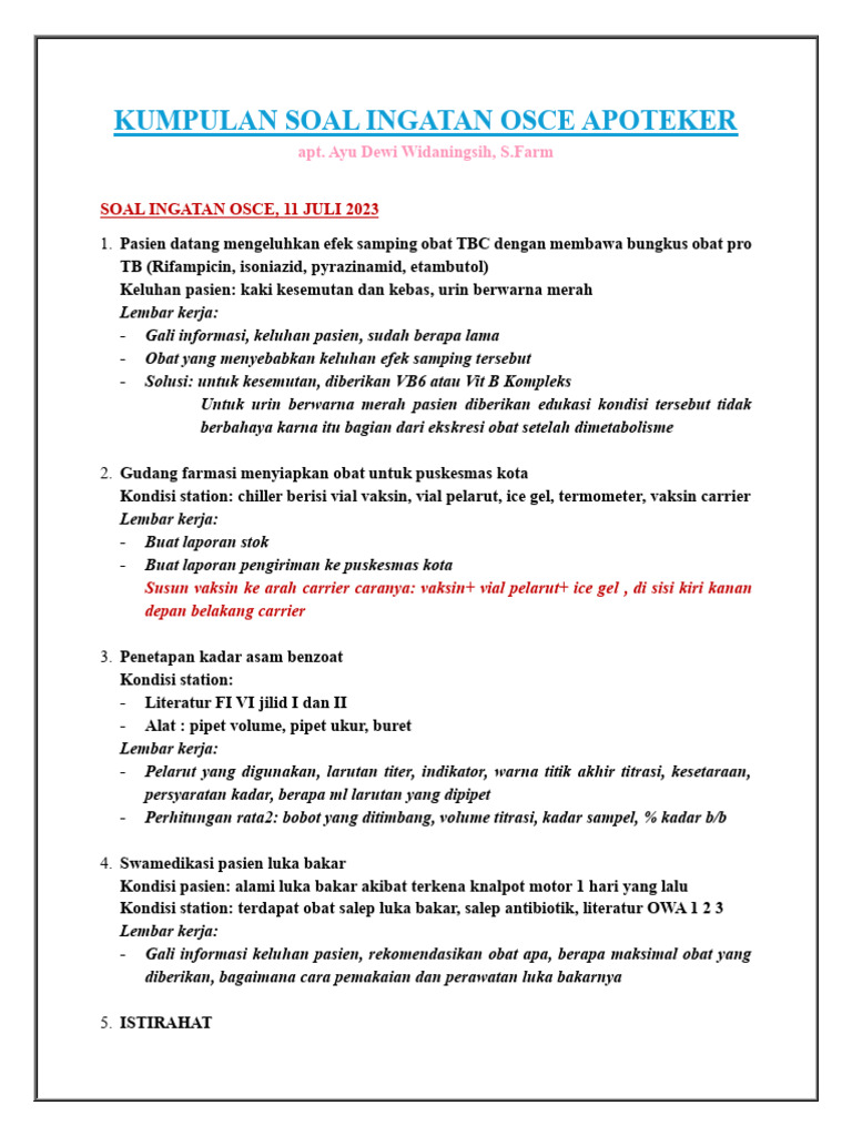Kumpulan Soal Ingatan OSCE Apoteker | PDF
