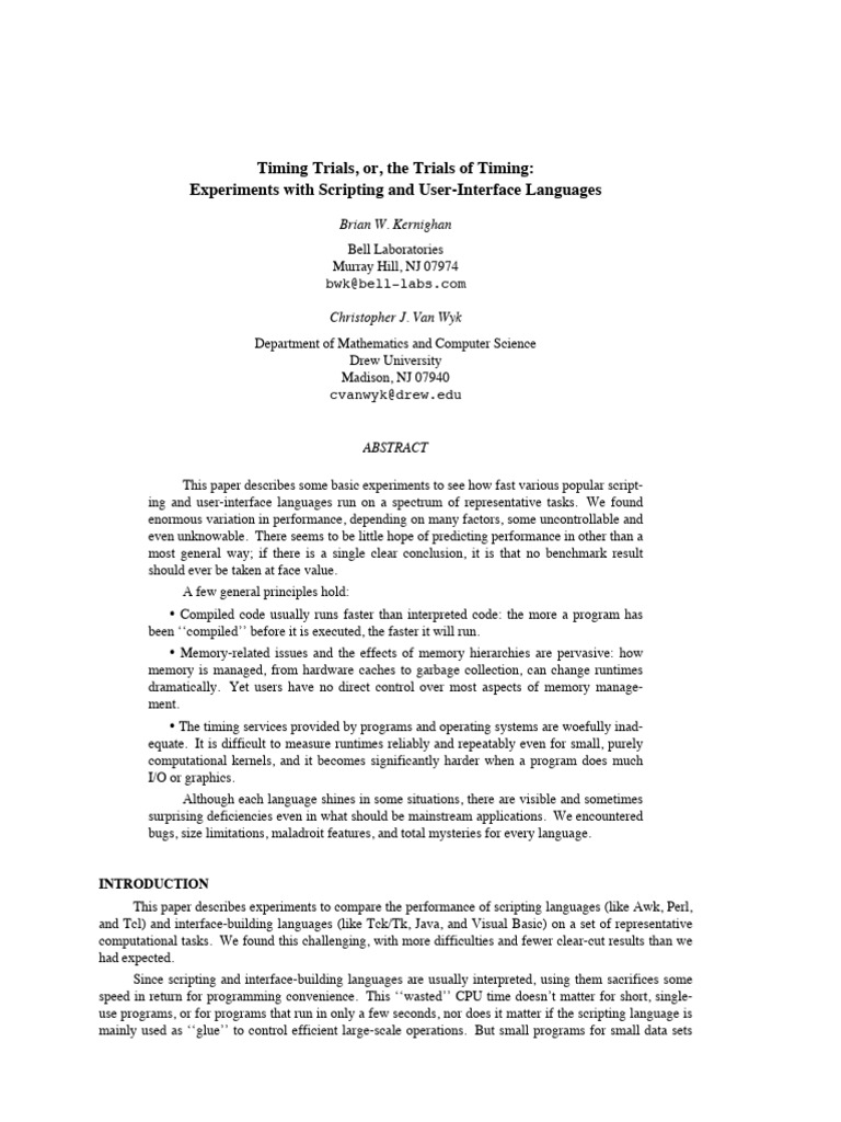 Experiments With Scripting And User Interface Languages Brian W