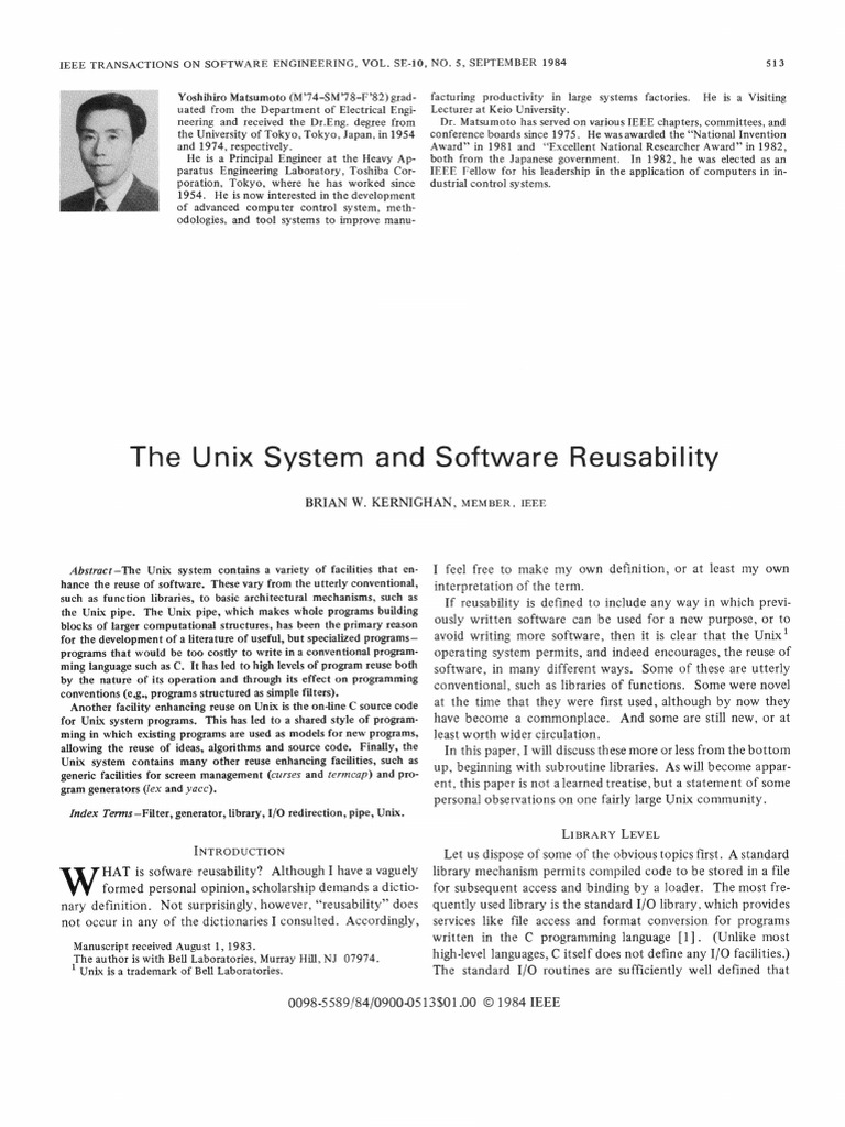 The Unix System and Software Reusability (Brian W. Kernighan) (1984) | PDF | Library (Computing ...