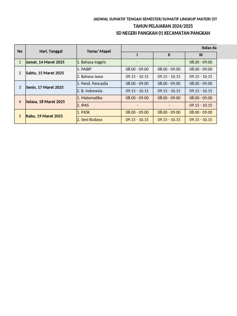 Jadwal STS - SLM II 2024-2025 - Revisi-1 | PDF