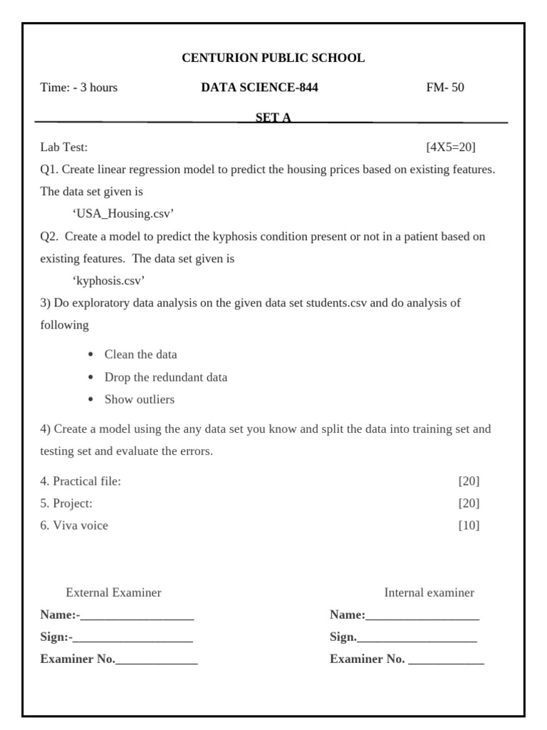 Data Science Practical Questions Set A | PDF
