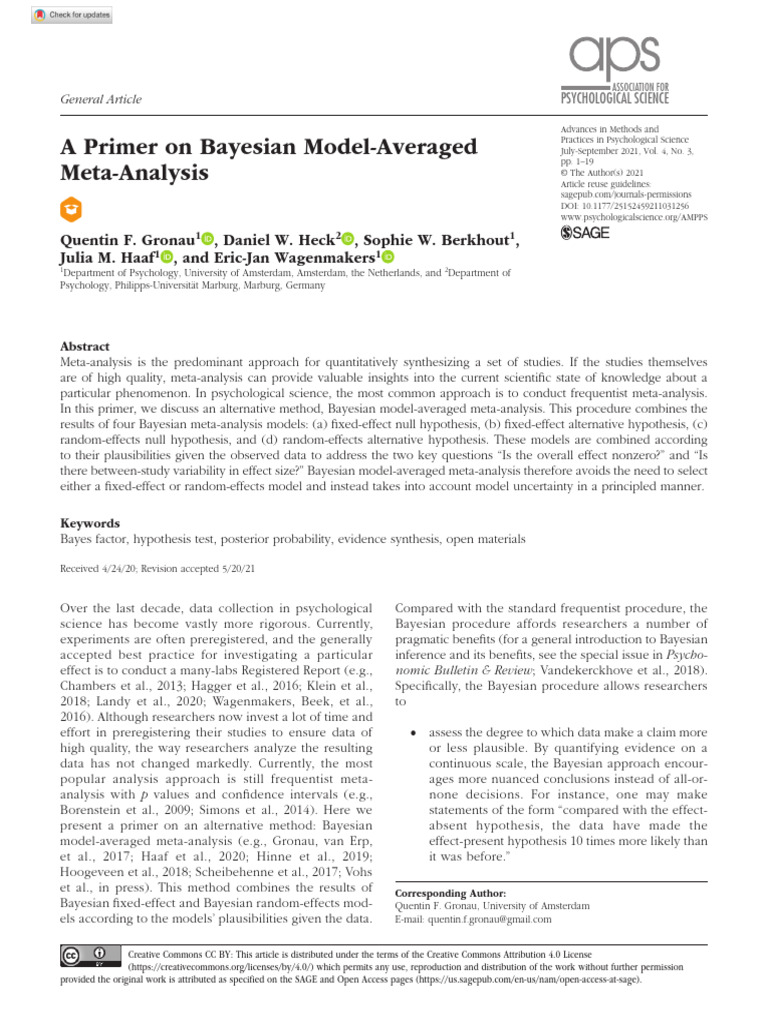 Gronau 等 - 2021 - A Primer on Bayesian Model-Averaged Meta-Analysis | PDF | Meta Analysis ...