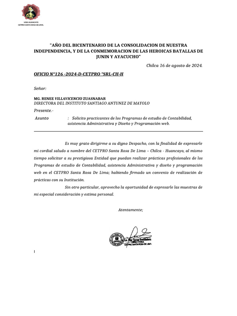 Oficio 126 Solicito Practicante | PDF